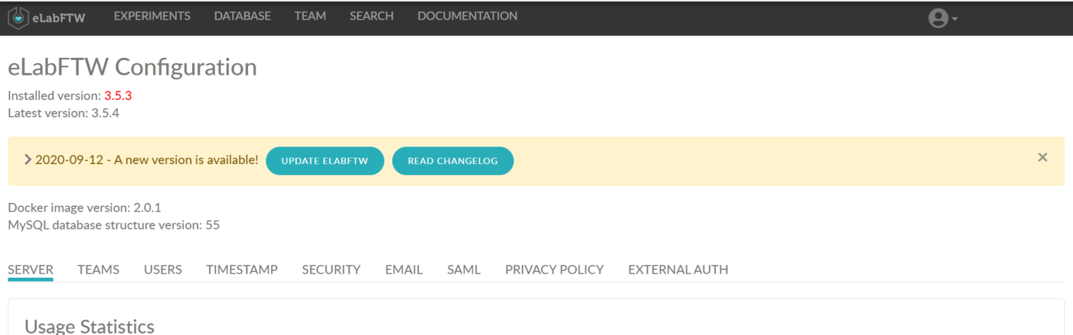 eLabFTWのアップデート | BioTech ラボ・ノート
